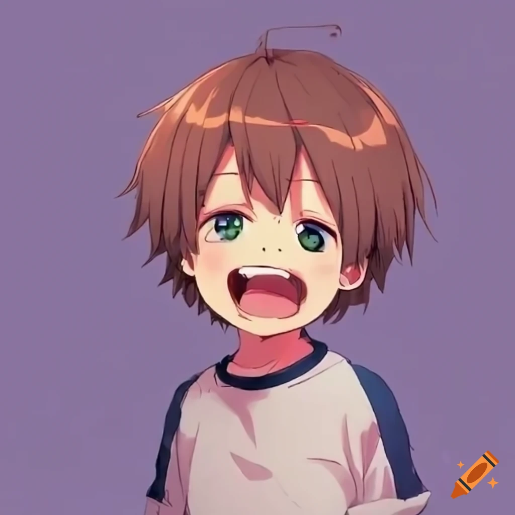 Cute anime kid bursting into laughter on Craiyon