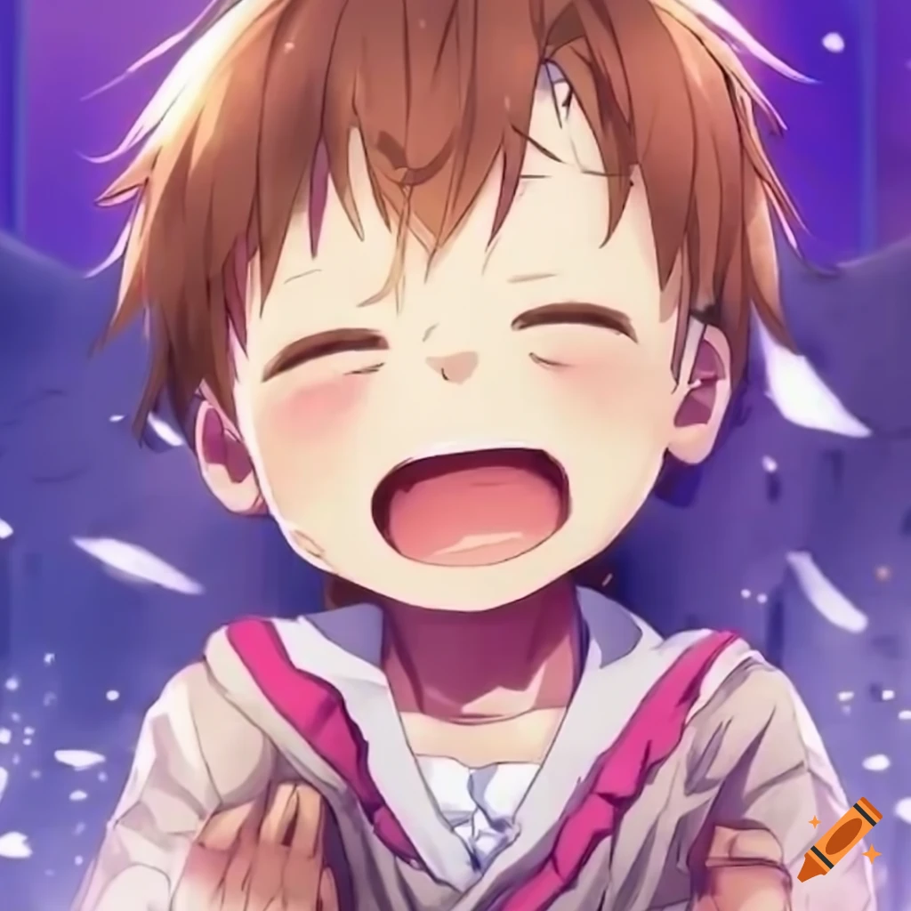 Cute anime kid laughing uncontrollably