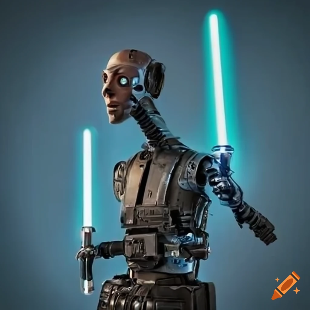 Realistic robotic jedi with a lightsaber on Craiyon