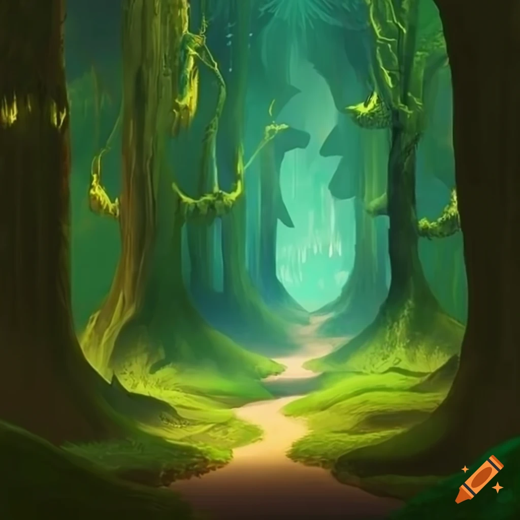 Forest filled with chaotic magic in fantasy art style on Craiyon