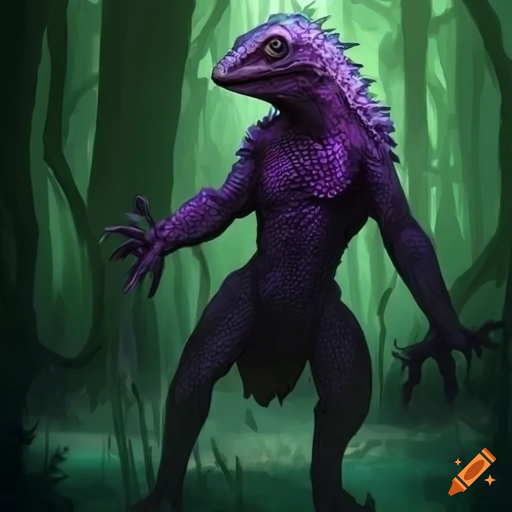 Image of a mysterious lizardfolk creature in a dark forest on Craiyon