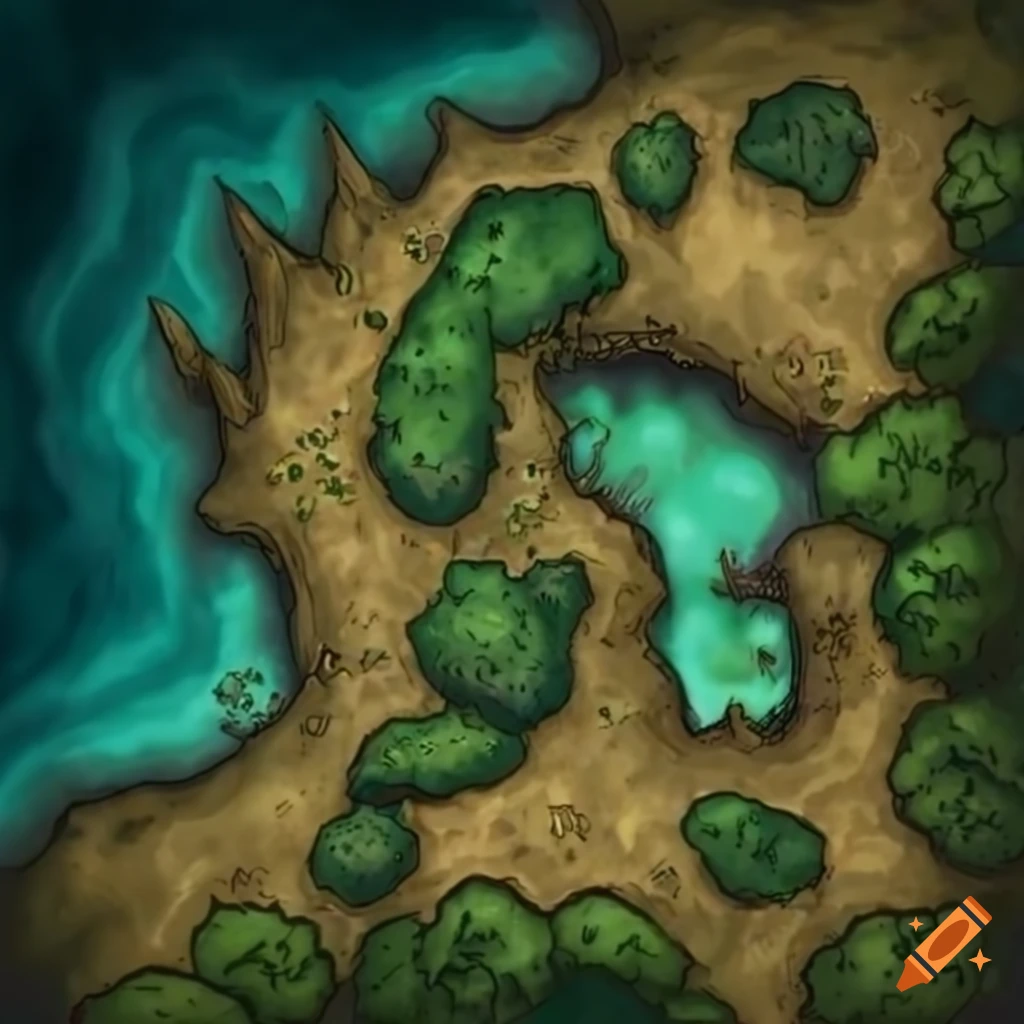 Detailed rpg map of a forest with a cave on Craiyon