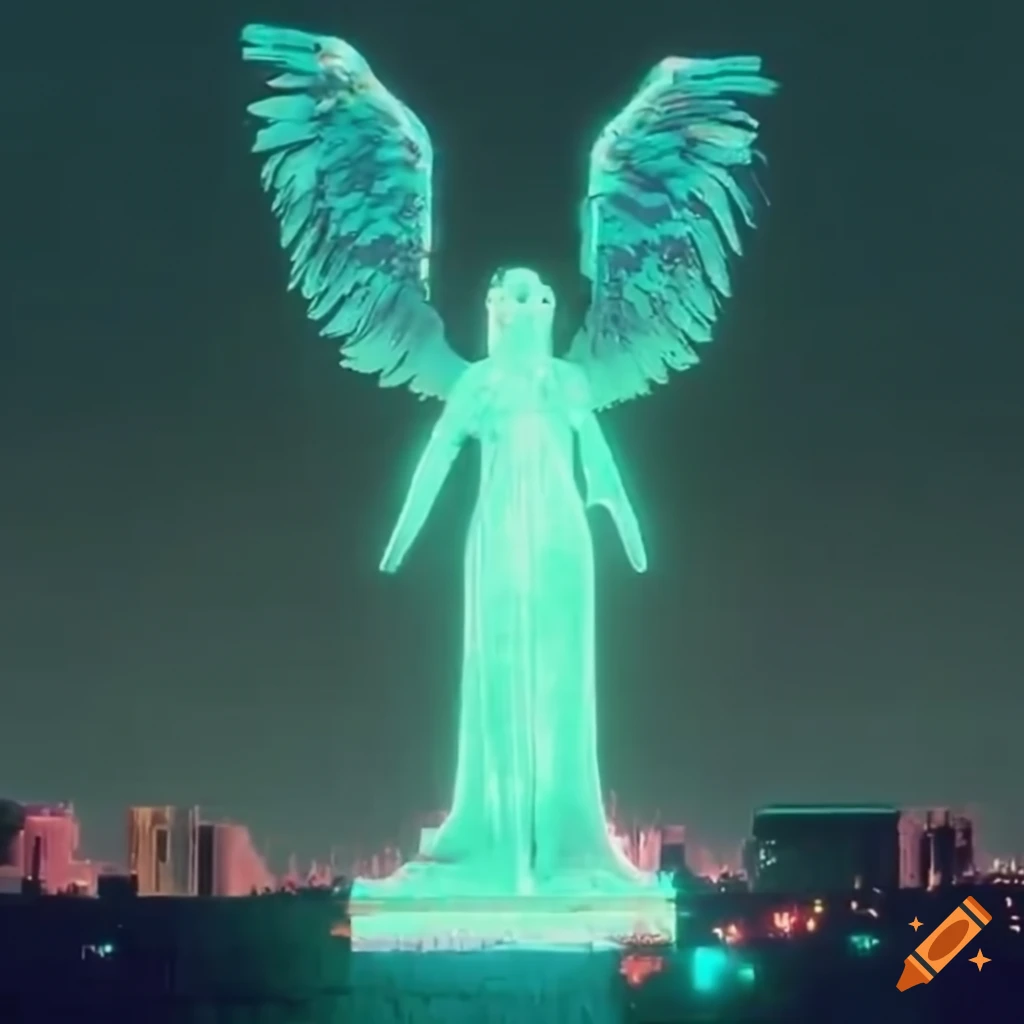Glowing angel statue in a Tokyo park on Craiyon