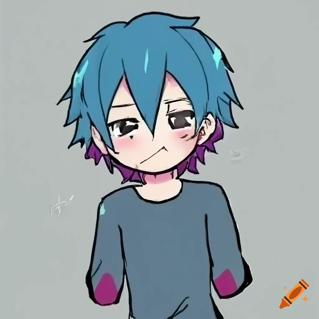 Detailed drawing of a blushing kid with raised arms on Craiyon