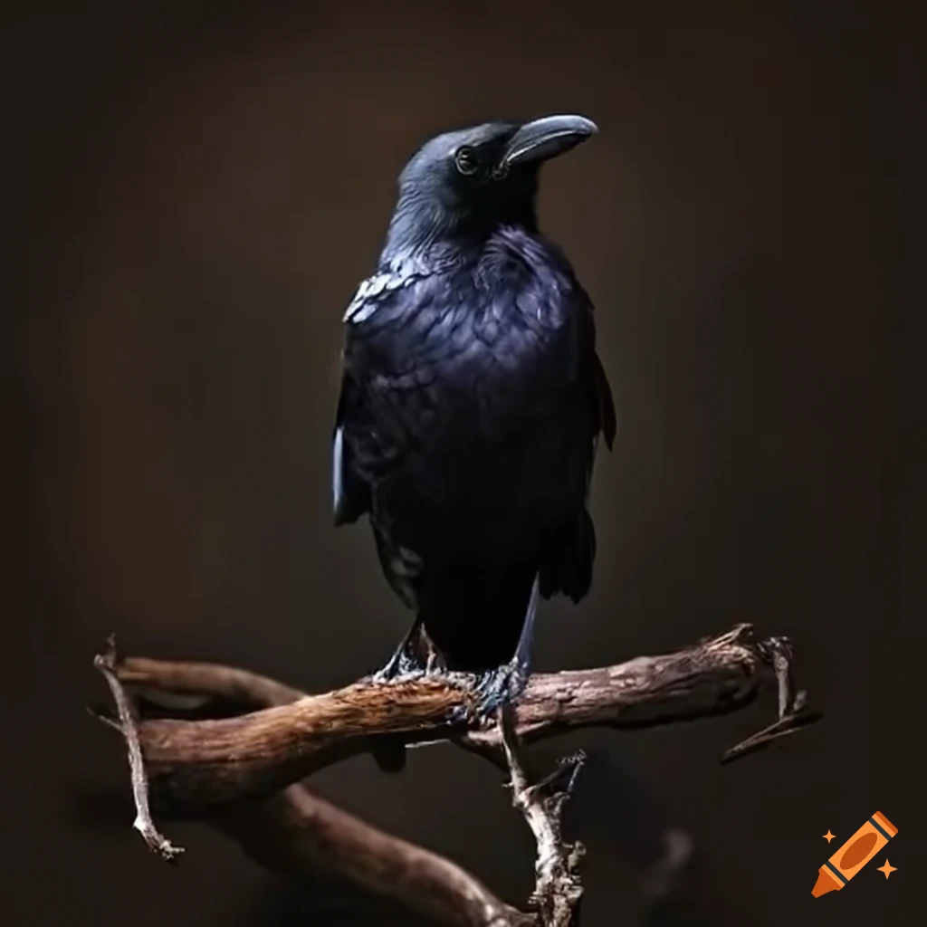 Raven perched on a dogwood tree branch in nature on Craiyon