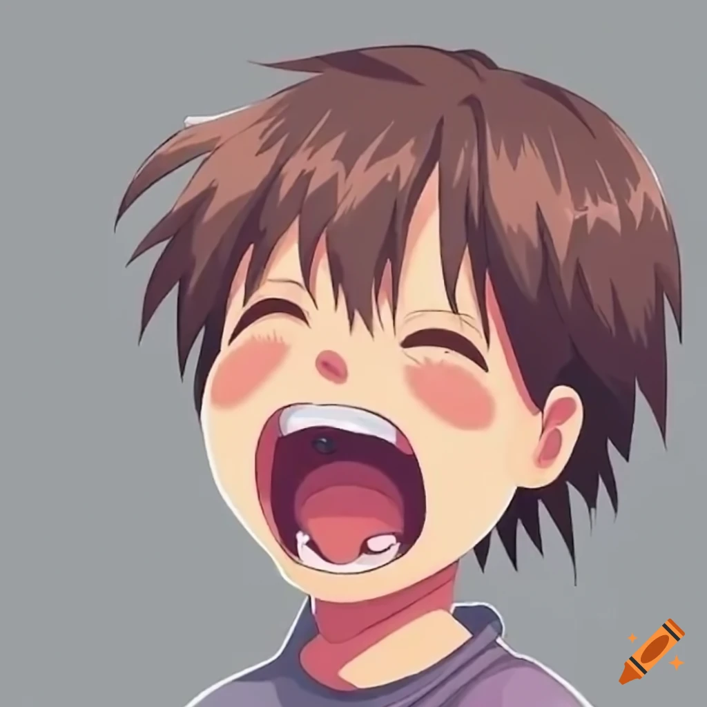 Cute anime kid laughing uncontrollably
