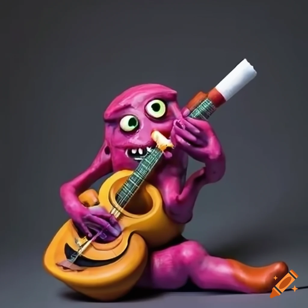 Cartoon character smoking and playing guitar on Craiyon