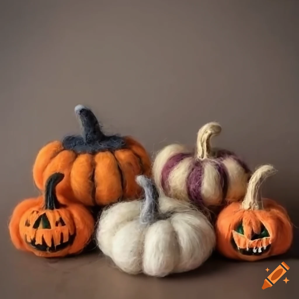 Spooky felted wool halloween decorations on Craiyon