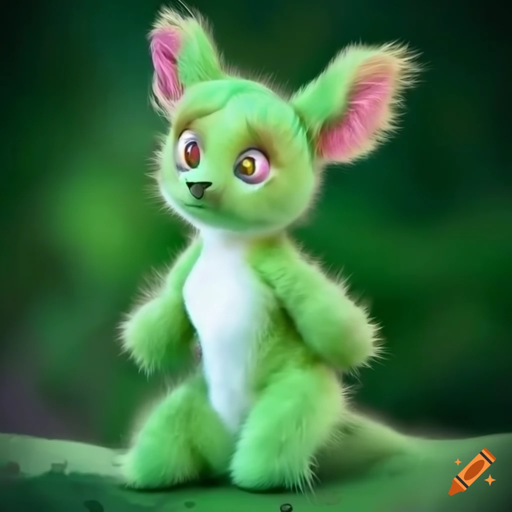 Cute green creature standing on hind legs on Craiyon