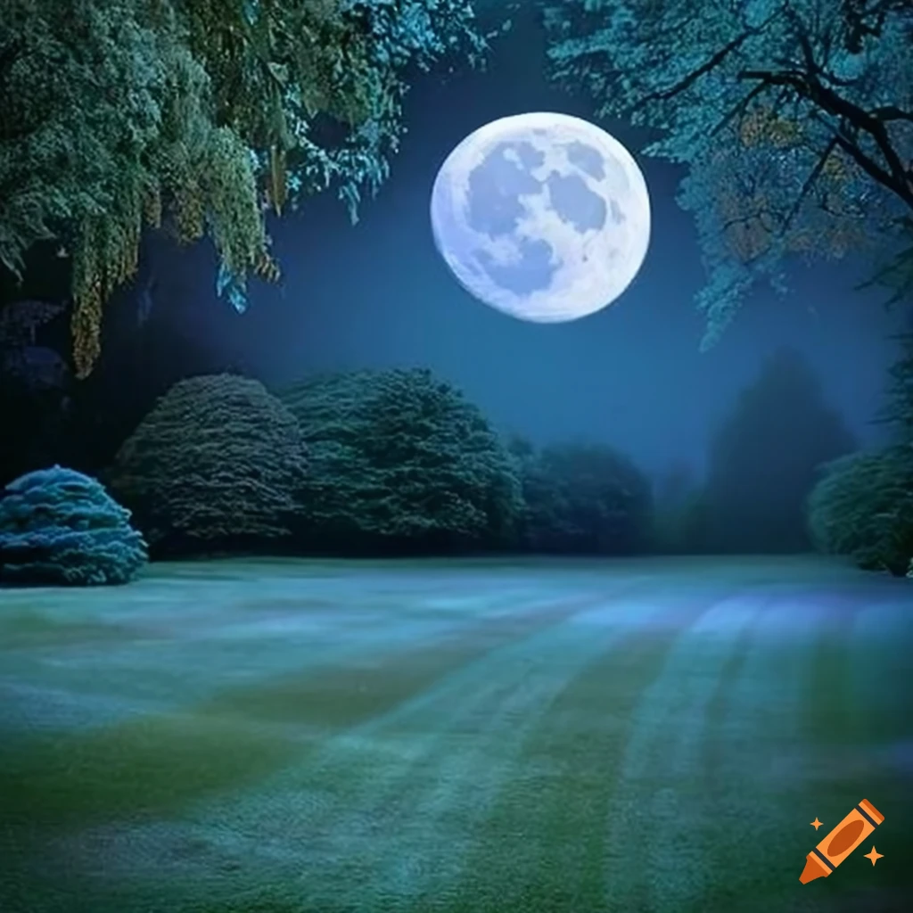 Moonlit garden on a misty october night on Craiyon
