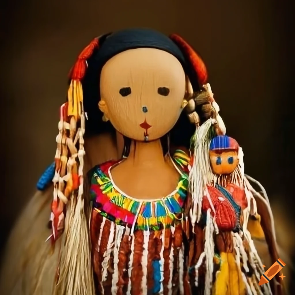 Ojibwe woman in traditional regalia with a corn husk doll on Craiyon