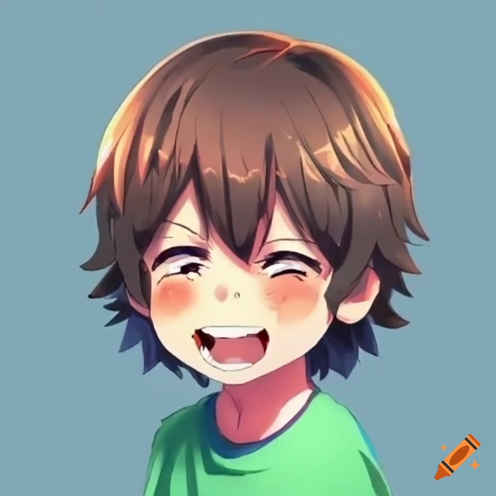 Cute anime kid struggling to stop laughing on Craiyon