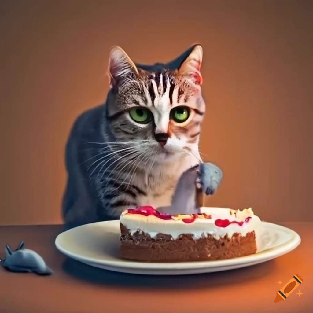 Chubby cat with birthday cake on Craiyon