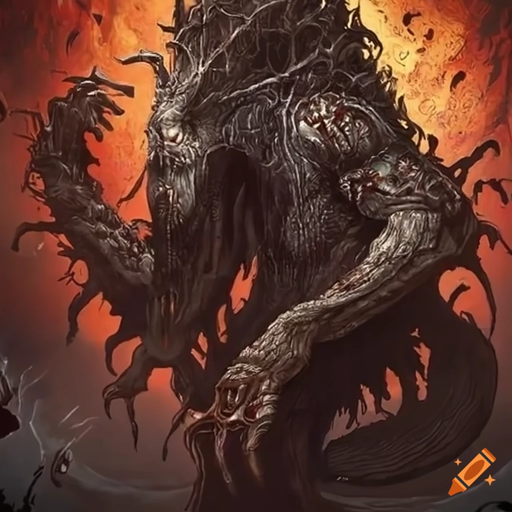 Image of a dark god emerging from torment on Craiyon