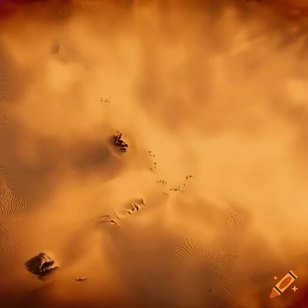 Aerial view of a desert sandstorm battle map on Craiyon