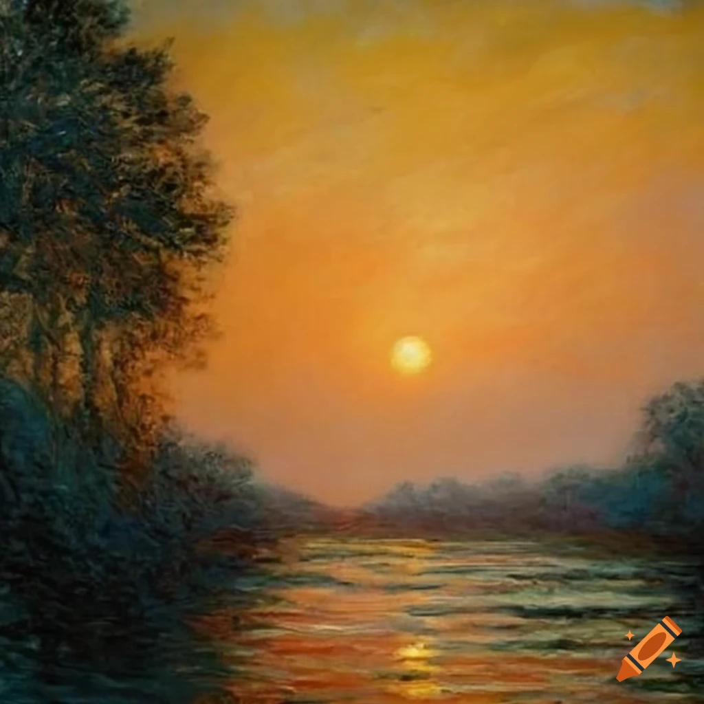 Monet painting of a beautiful sunset over mountains on Craiyon