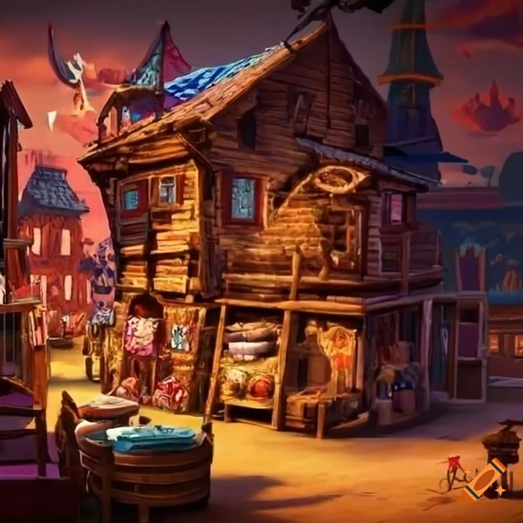 Candy-style tavern in a pirate town on Craiyon