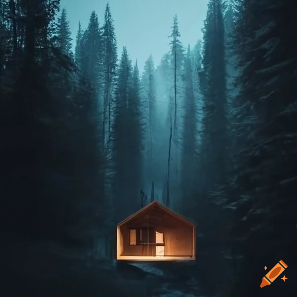 Minimalist cabin in a misty autumn norwegian forest on Craiyon