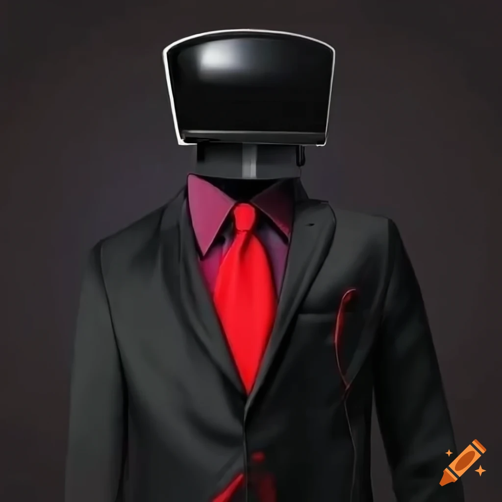 Digital artwork of a figure with a monitor head on Craiyon