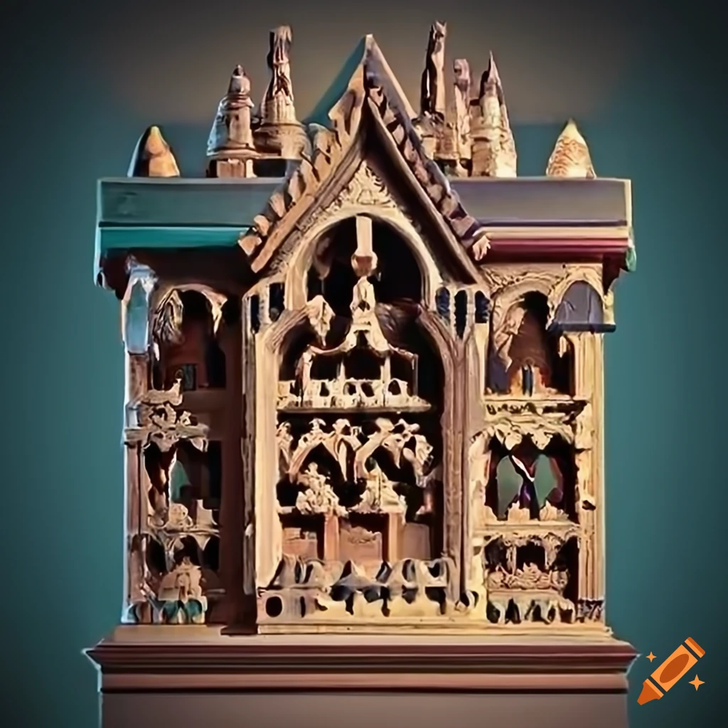 Architectural stave carving artwork with zelda game motif on Craiyon