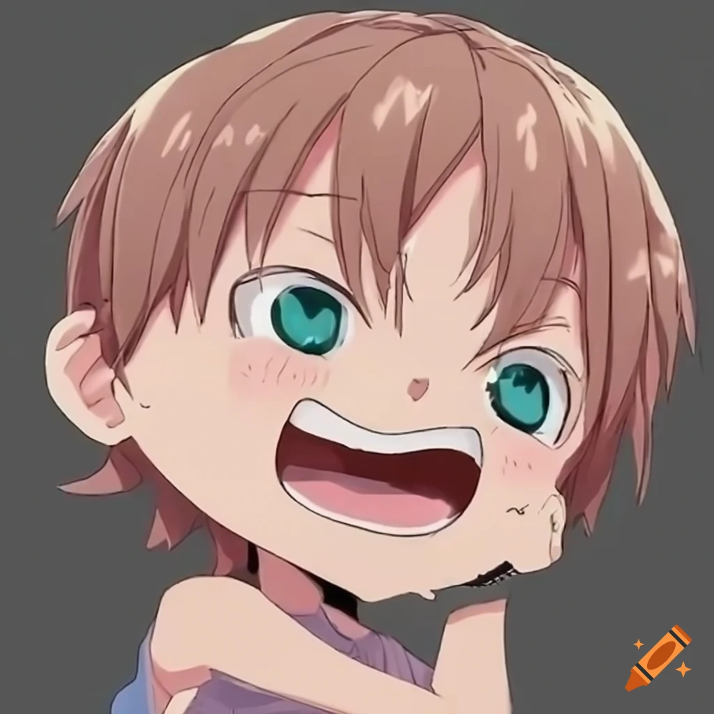 Adorable anime kid laughing uncontrollably on Craiyon