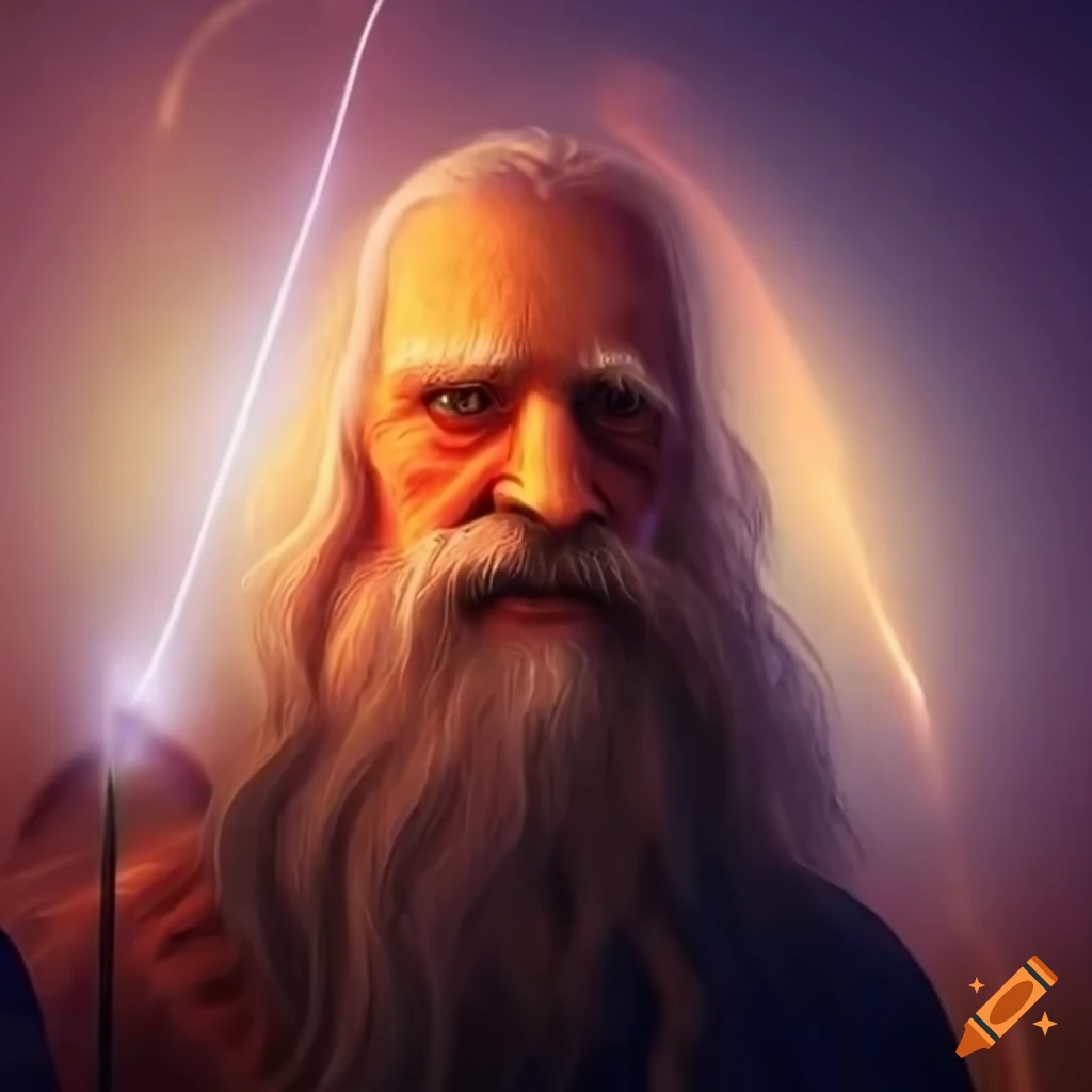Artwork of an old wizard with glowing staff on Craiyon