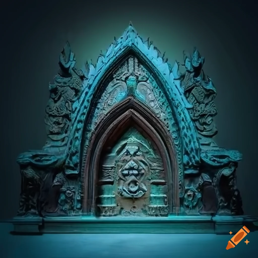 Detailed architectural stave carving in a zelda game motif on Craiyon