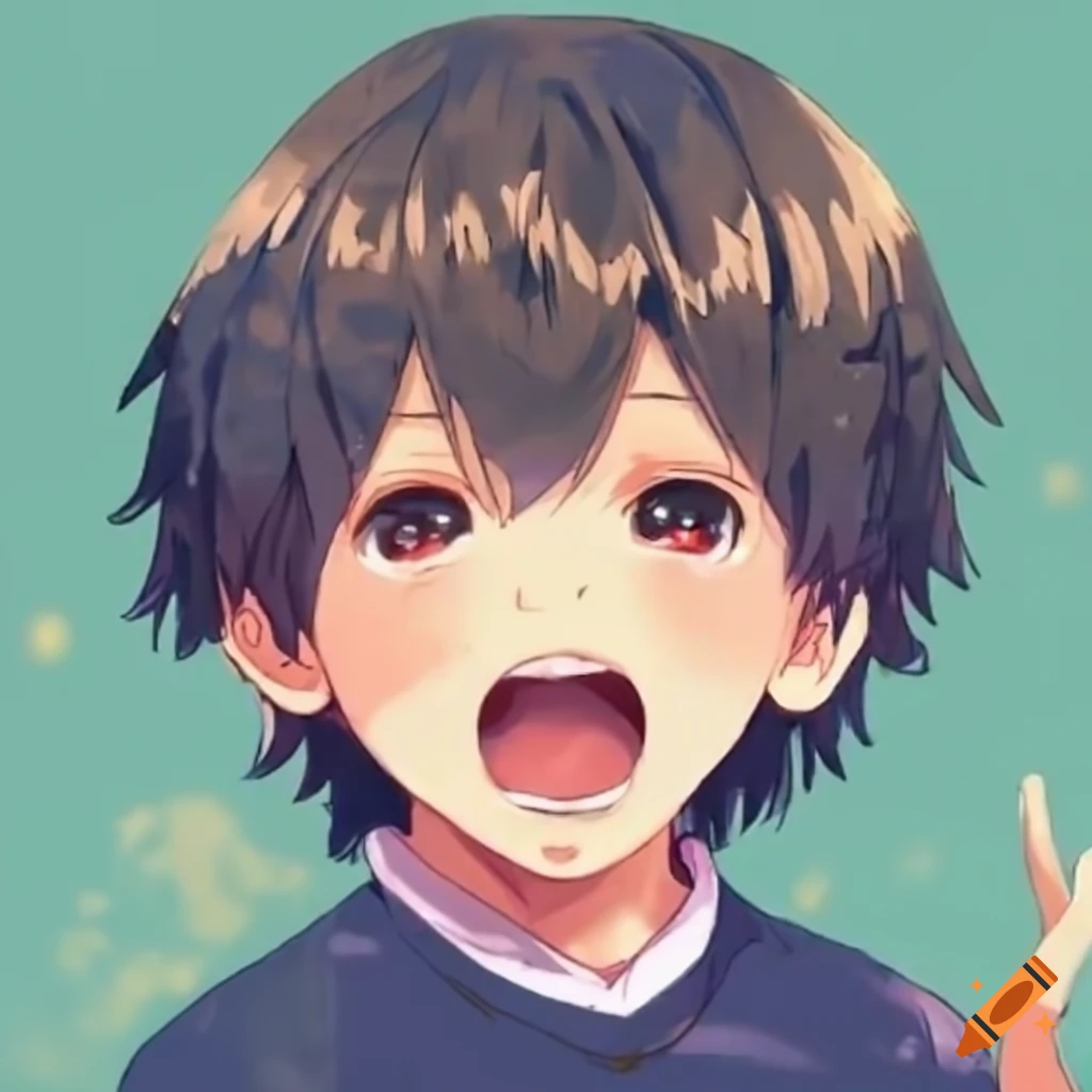 Cute anime kid trying to hold back laughter on Craiyon