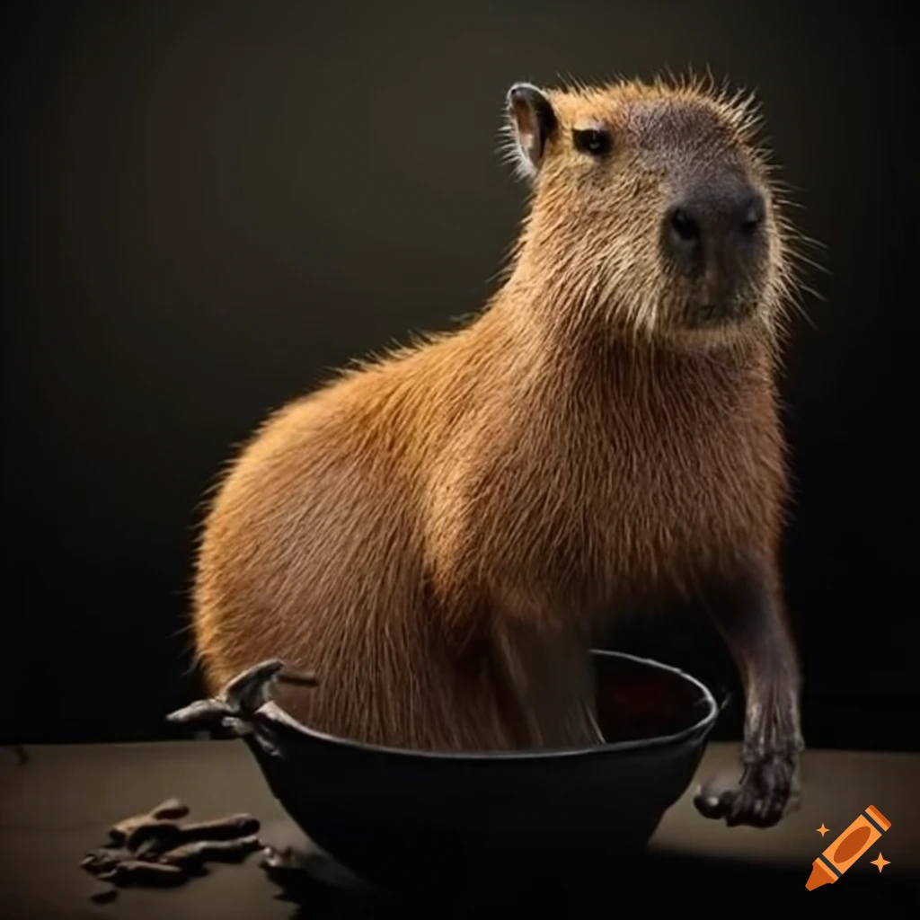 A capybara drinking mate tea in a renaissance-style setting on Craiyon