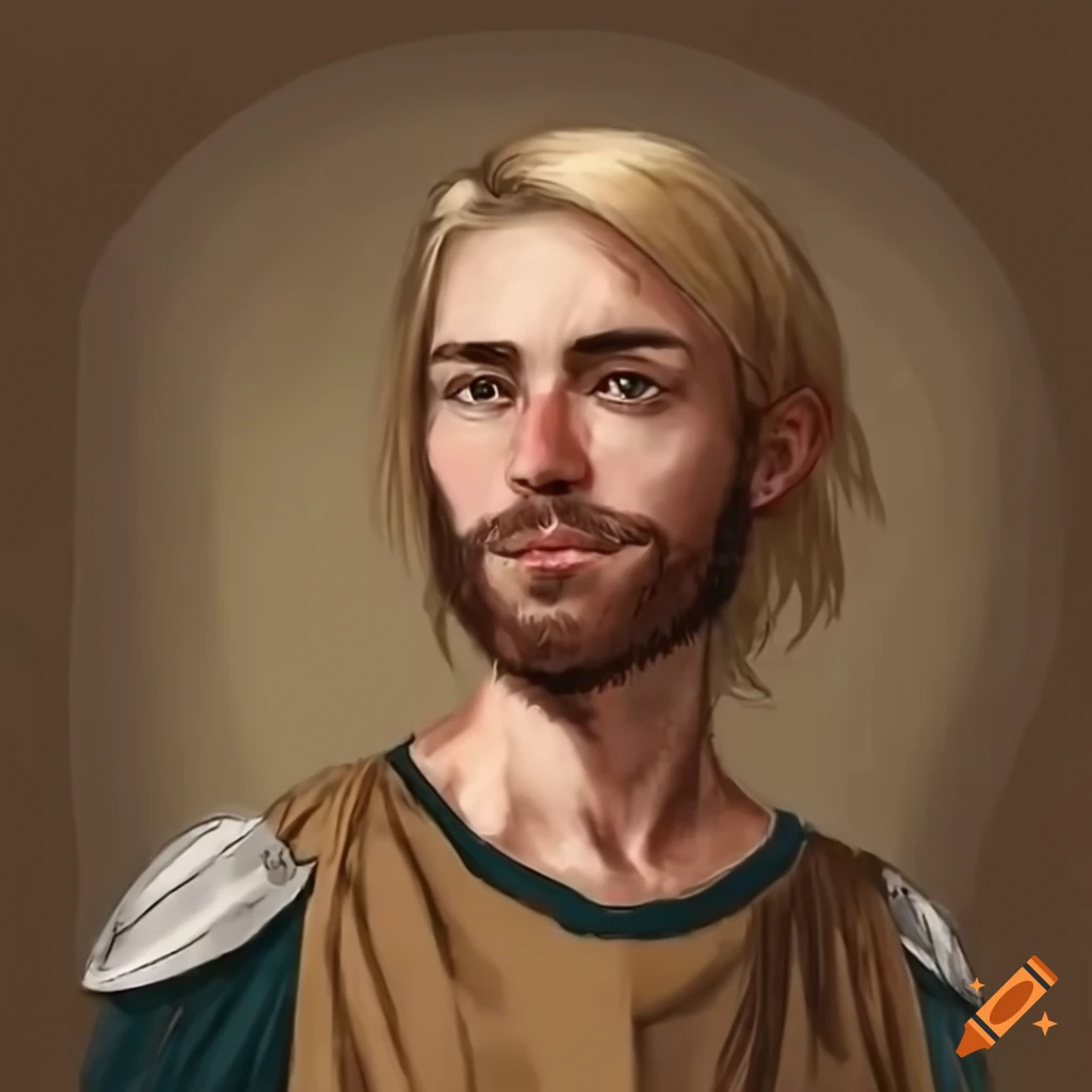 Portrait of a smiling man in medieval attire on Craiyon