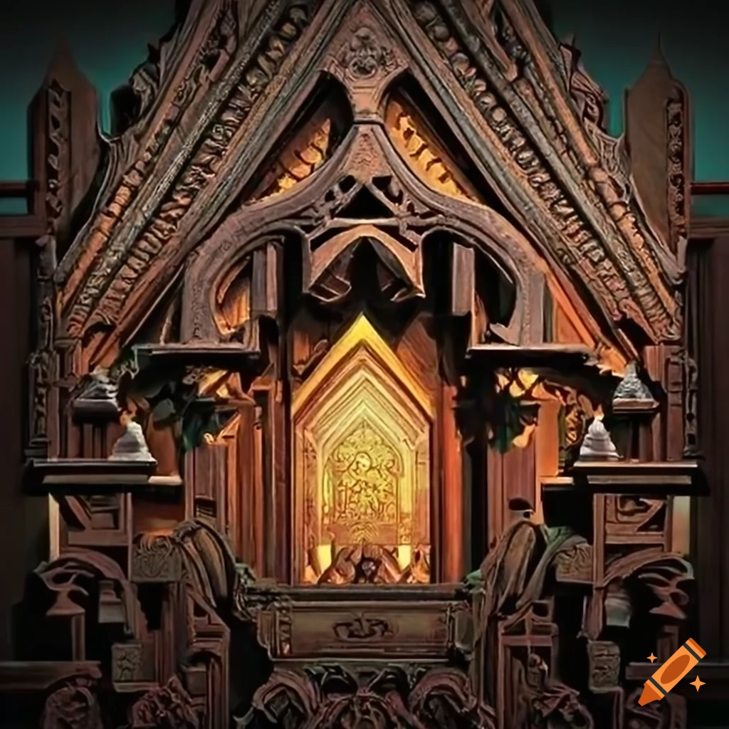 Detailed architectural stave carving artwork on Craiyon