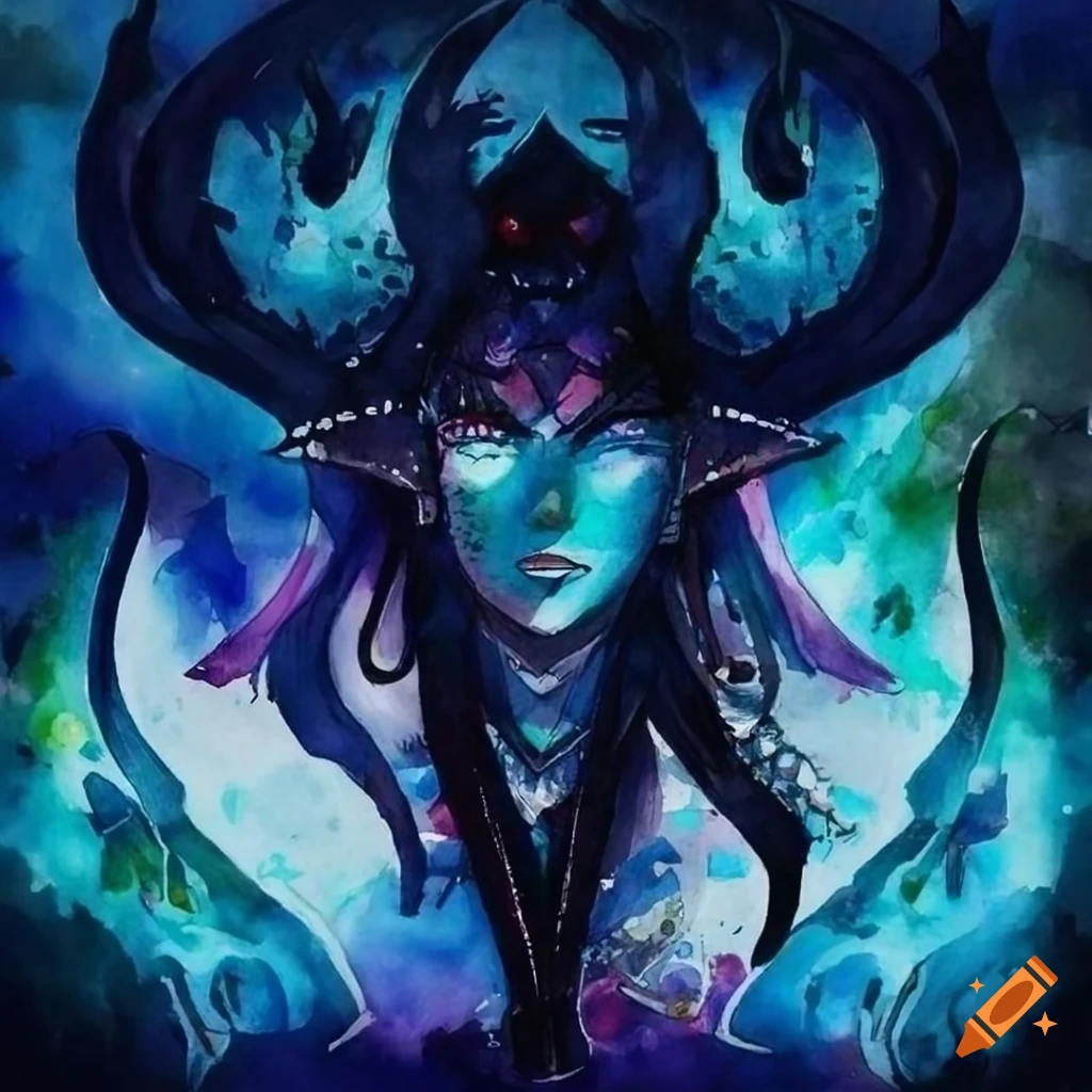 Watercolor artwork of an ethereal androgynous demon on Craiyon