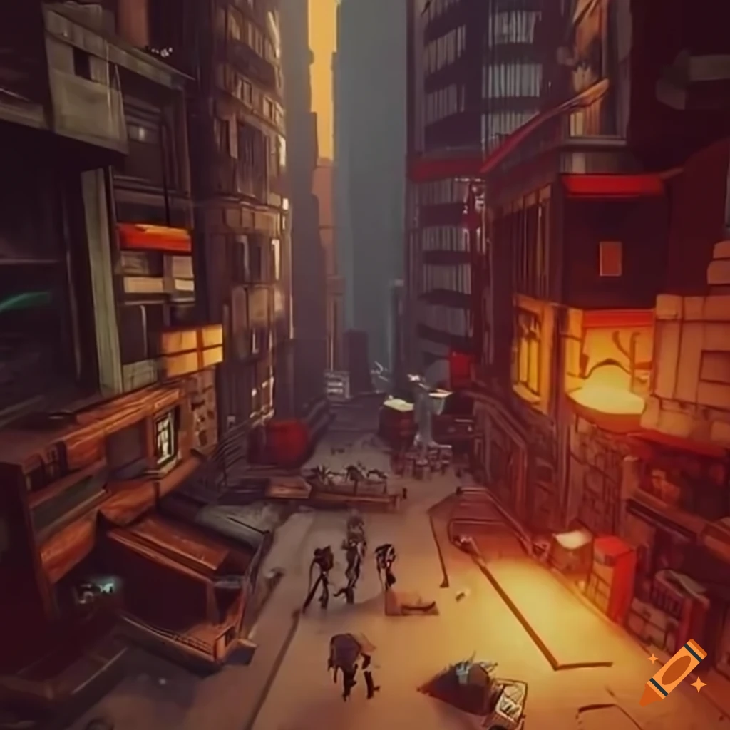 Crowded cyberpunk marketplace with low-class apartments on Craiyon