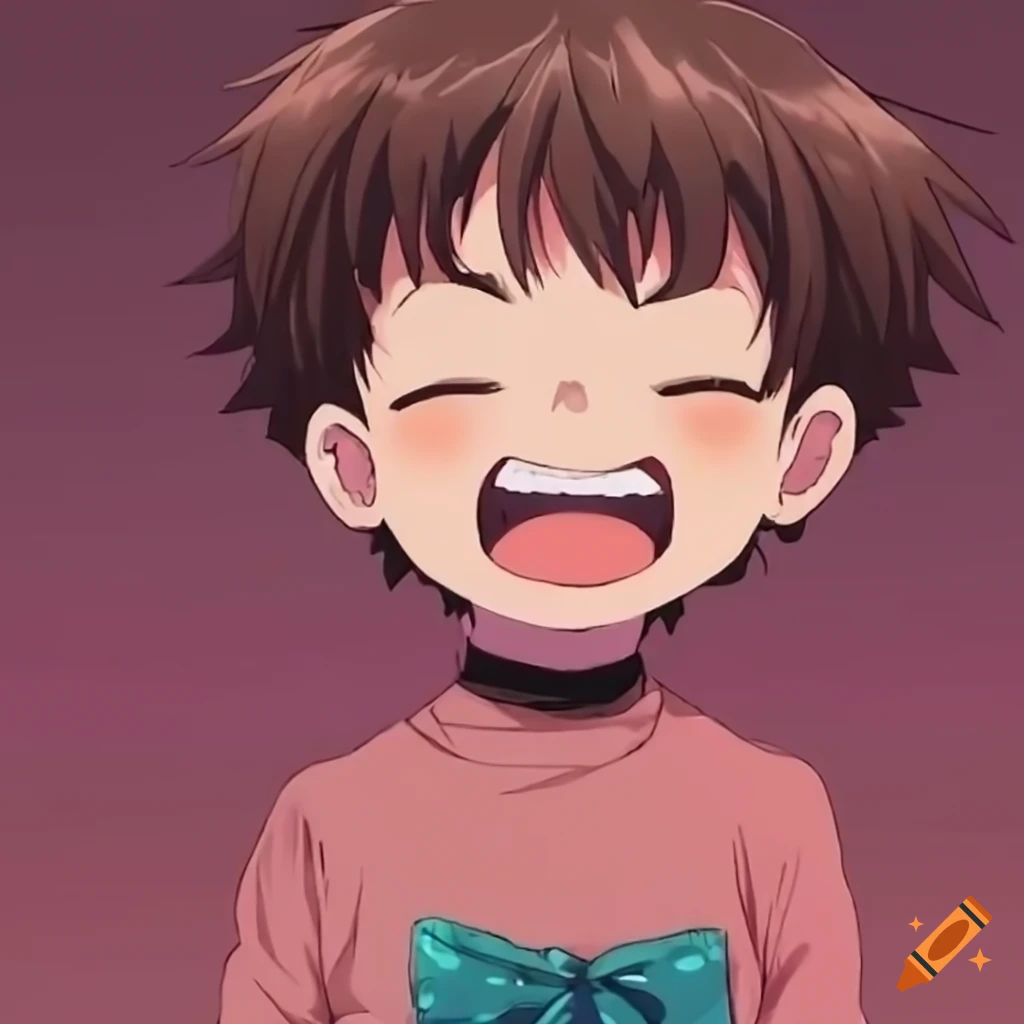 Anime kid with a big smile and closed eyes on Craiyon