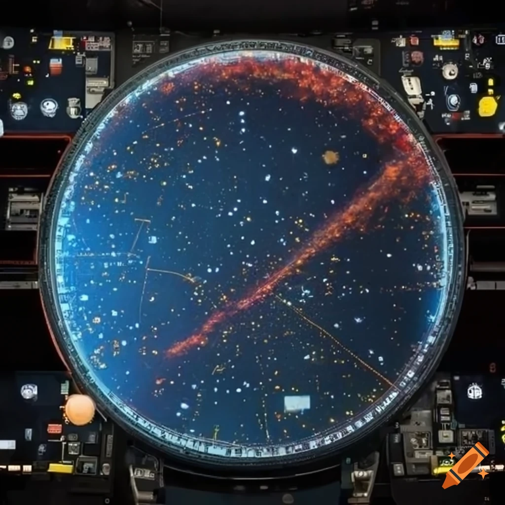 Detailed star map in a spaceship cockpit on Craiyon