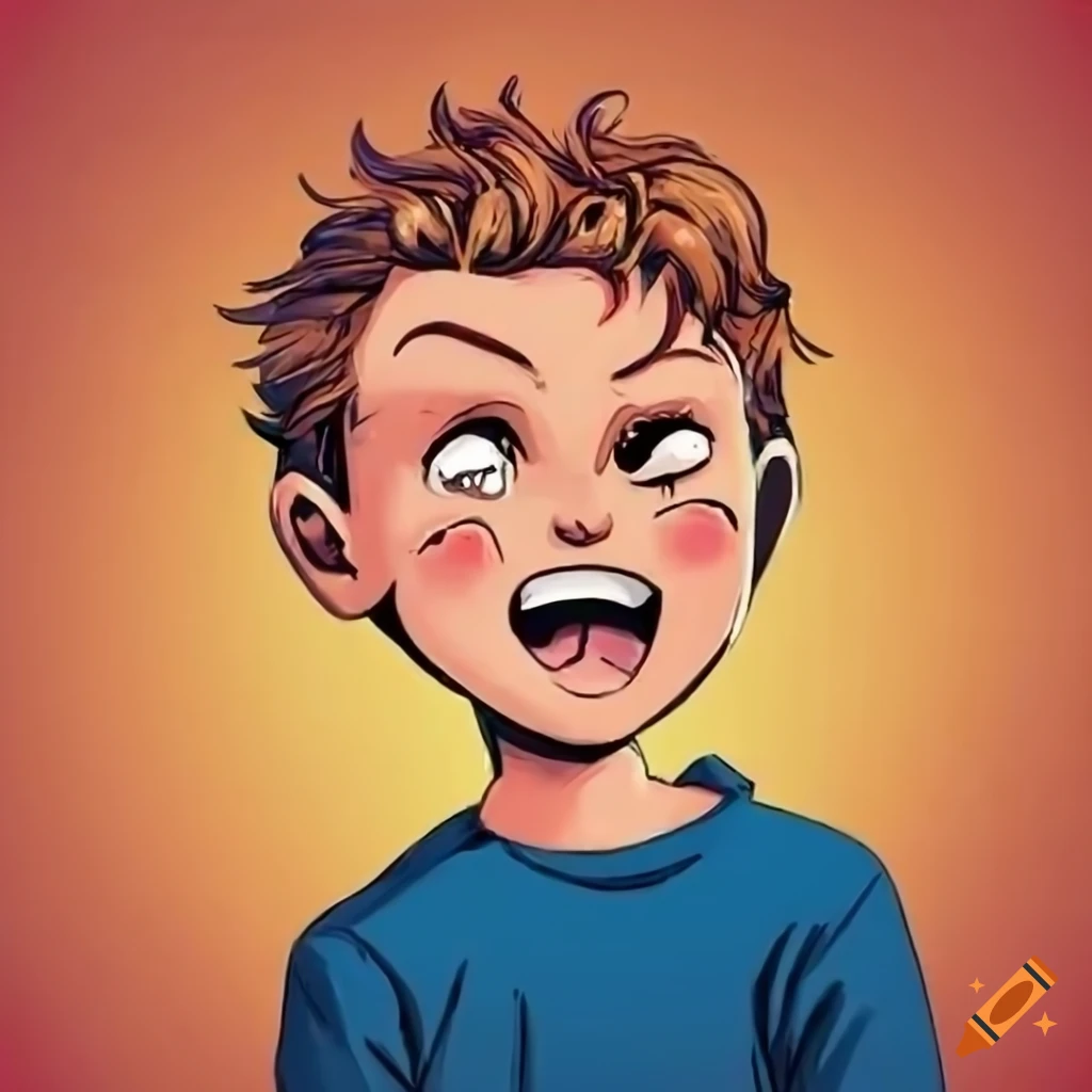 Comic-style illustration of a laughing kid on Craiyon