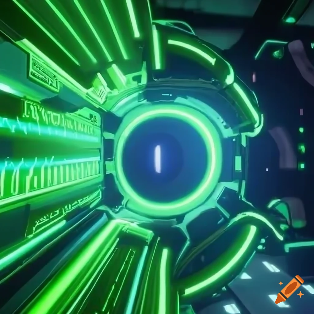Futuristic computer code scene in green