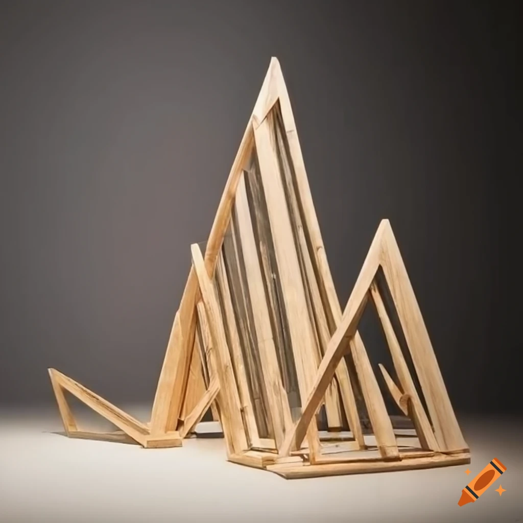 Wooden sculpture frame in an architecture exhibition on Craiyon