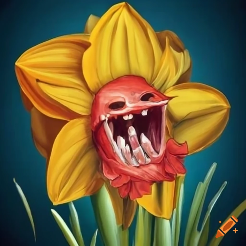 Daffodil with mischievous smile on Craiyon