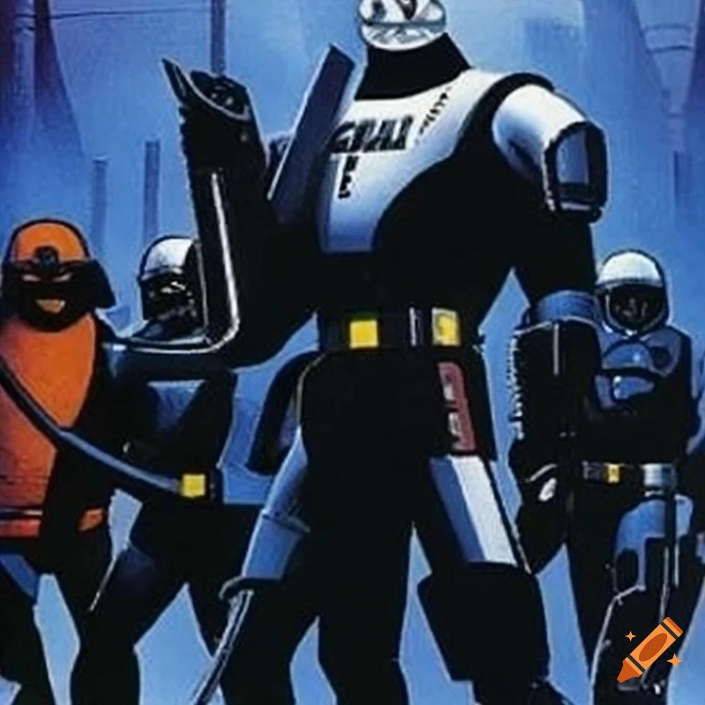 80s style concept art of an action hero in a turn around pose