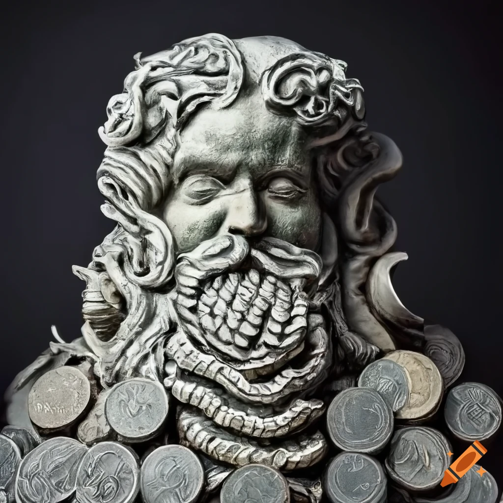 Bearded deity statue with coin beard on Craiyon