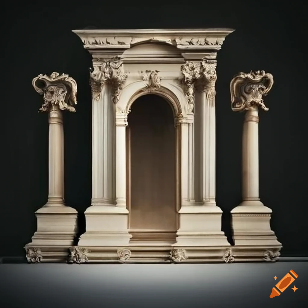 Baroque arch rendered in realistic style on Craiyon