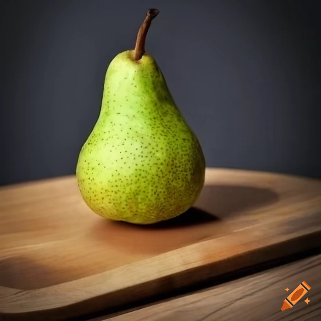 Cut pear on a wooden plate