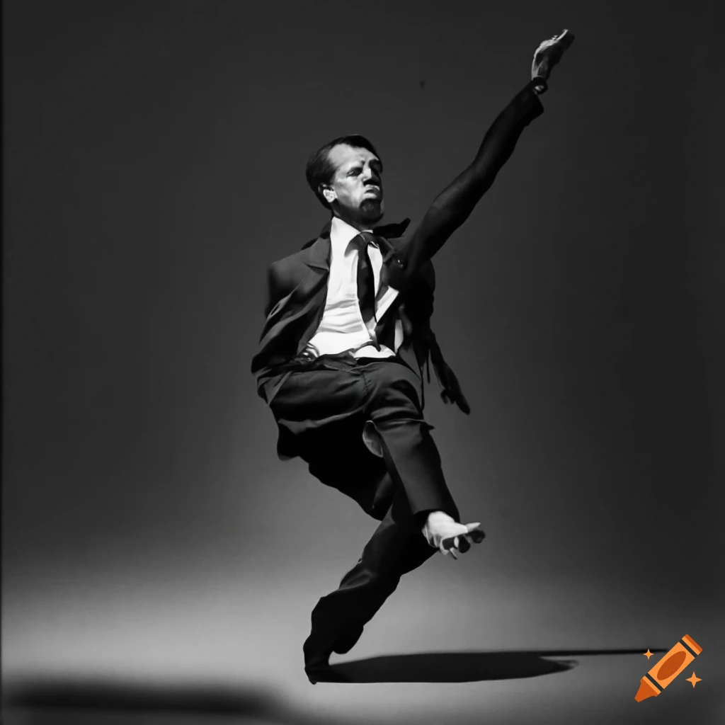 Satirical depiction of emmanuel macron dancing on a table