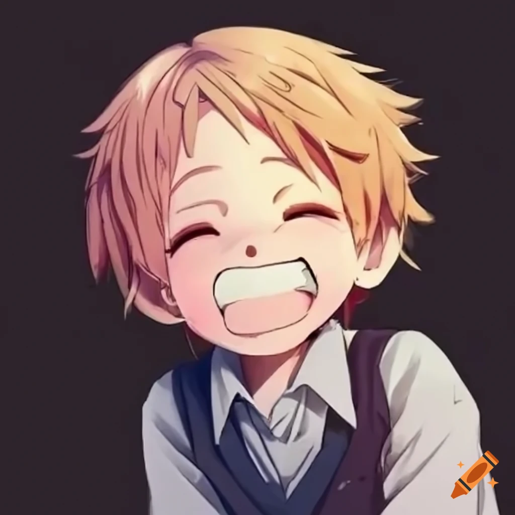 Cute anime kid laughing uncontrollably on Craiyon