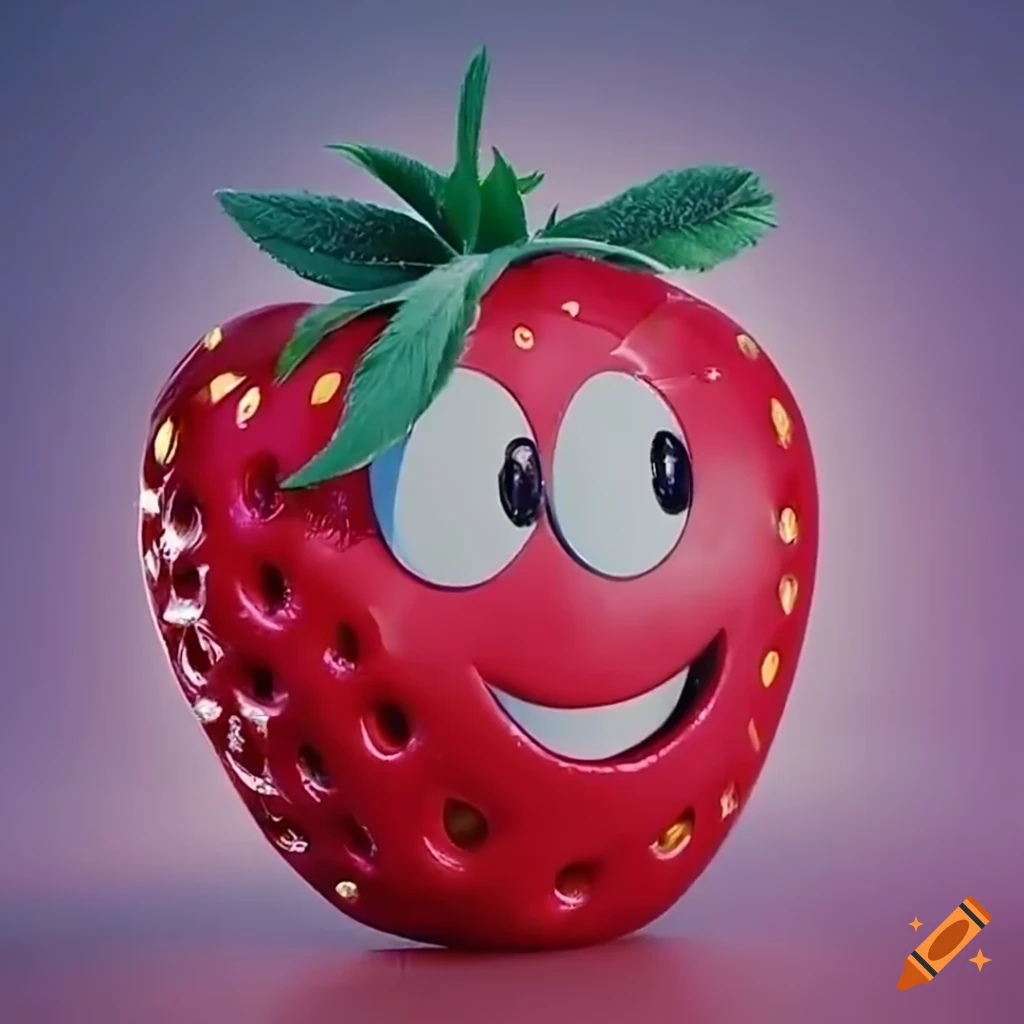 3D animation of a smiling strawberry on Craiyon
