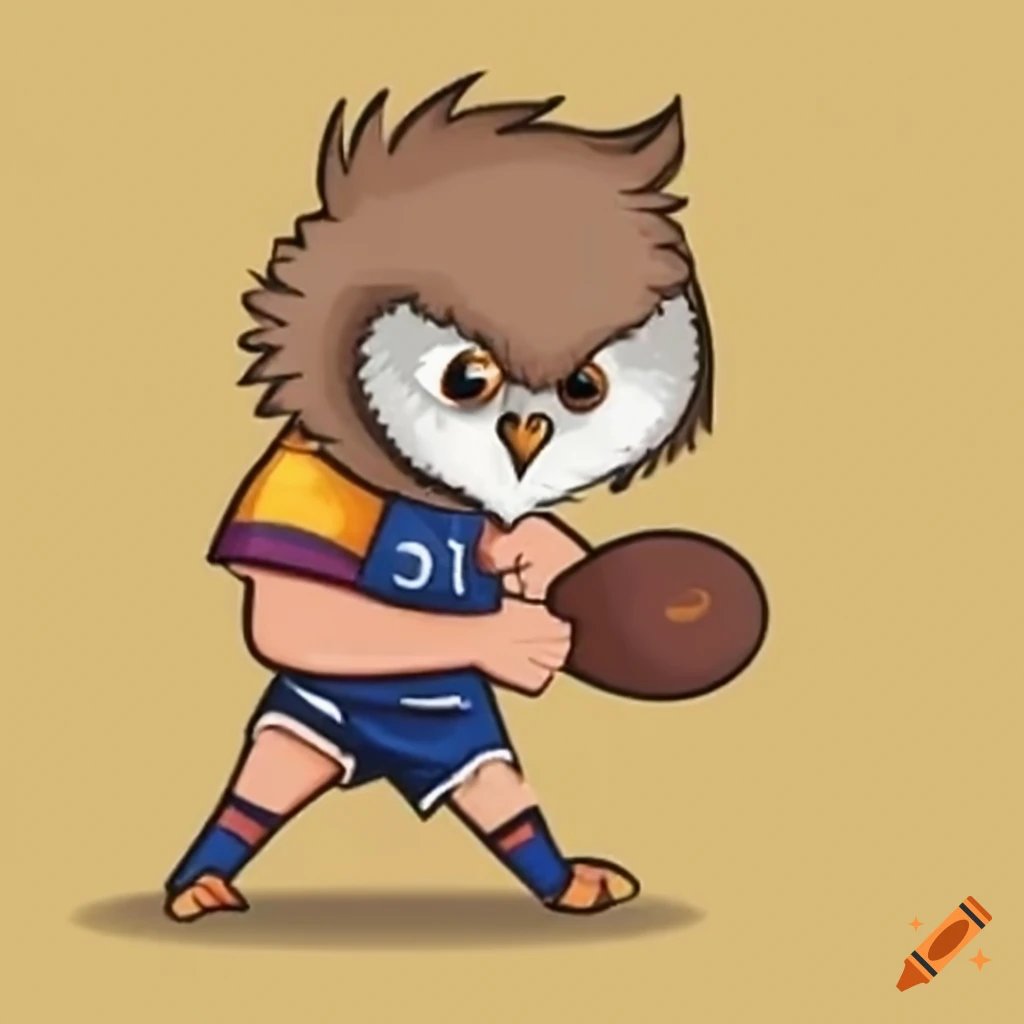 Playful owl playing rugby on Craiyon