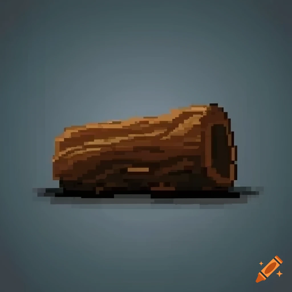 Pixel art sprite of a wood log on a grey floor on Craiyon