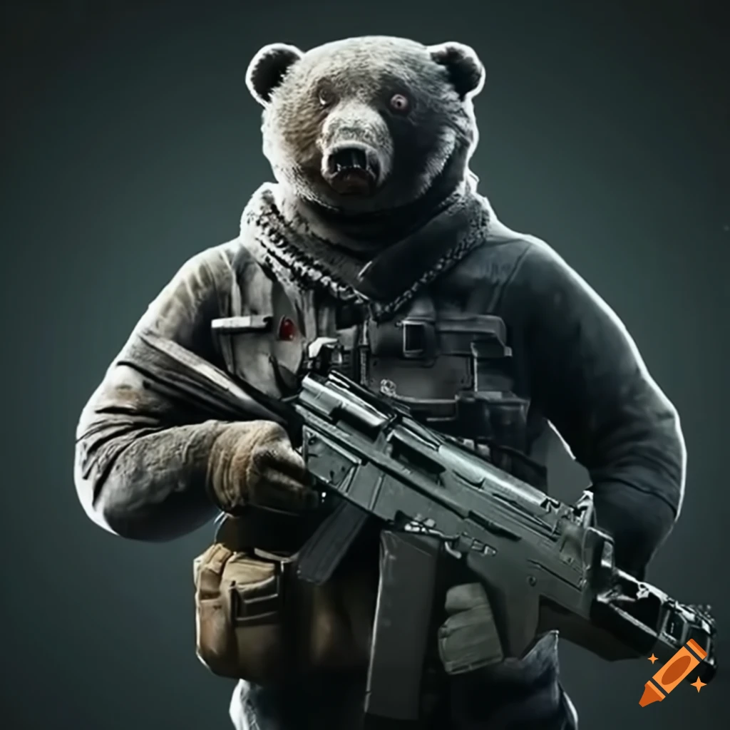 Illustration of a Bear PMC soldier in combat on Craiyon