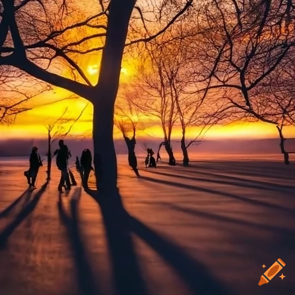 Dramatic sunset with elongated shadows on Craiyon